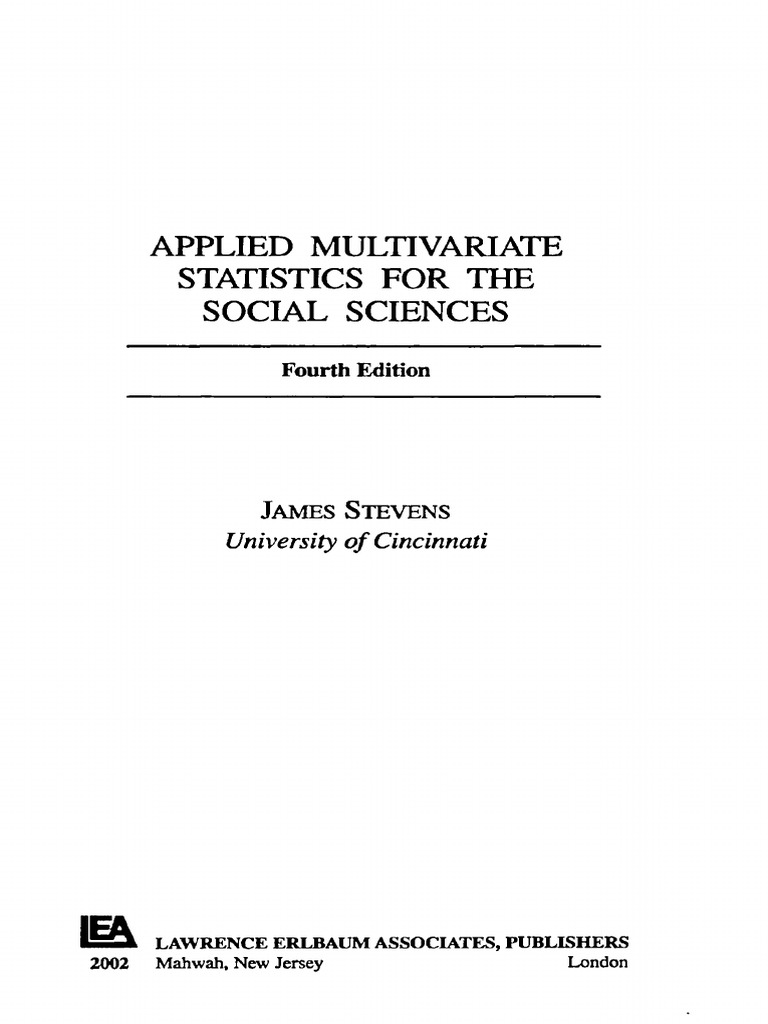 Applied Multivariate Statistics For The Social Sciences: University of ...