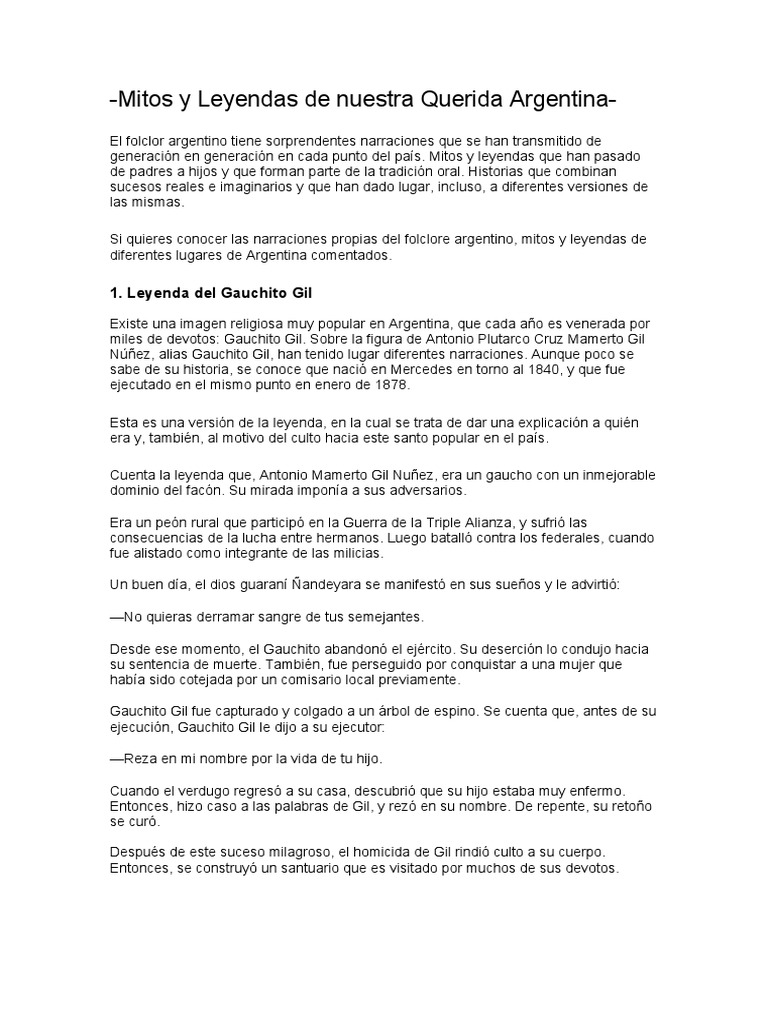 Mitos y Leyendas de Nuestra Querida Argentina | PDF