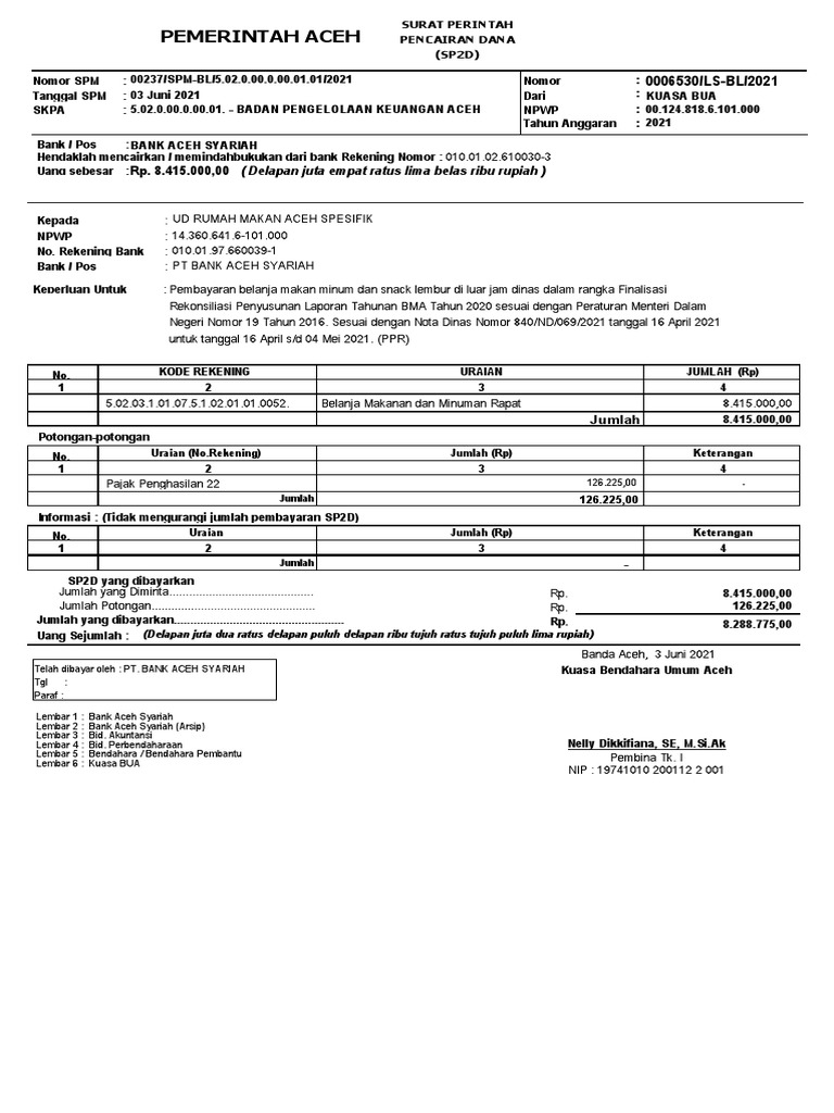 Pembayaran Belanja Makan Minum Rapat | PDF