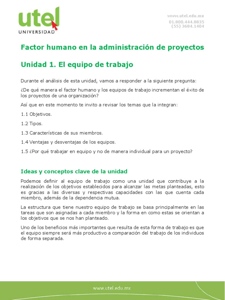 Resumen Unidad 1 Factor Hum Admon Proy | PDF