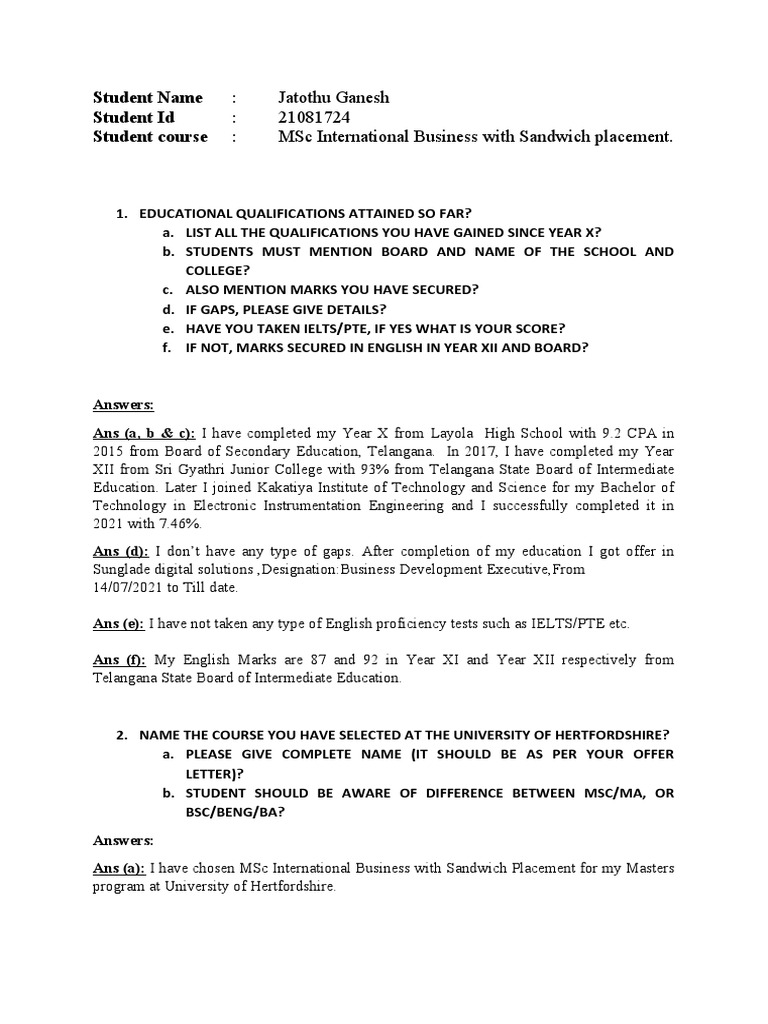 Student Name Student Id Student Course:: Jatothu Ganesh: 21081724: MSC International Business ...