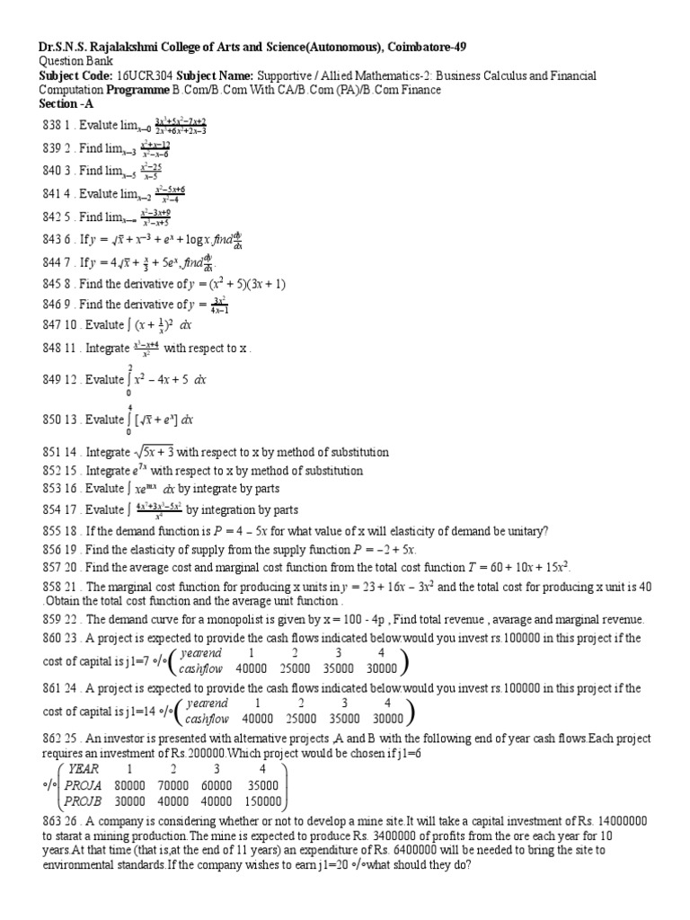 16UCR304 - Business Calculus and Financial Computation-New | PDF | Demand | Depreciation