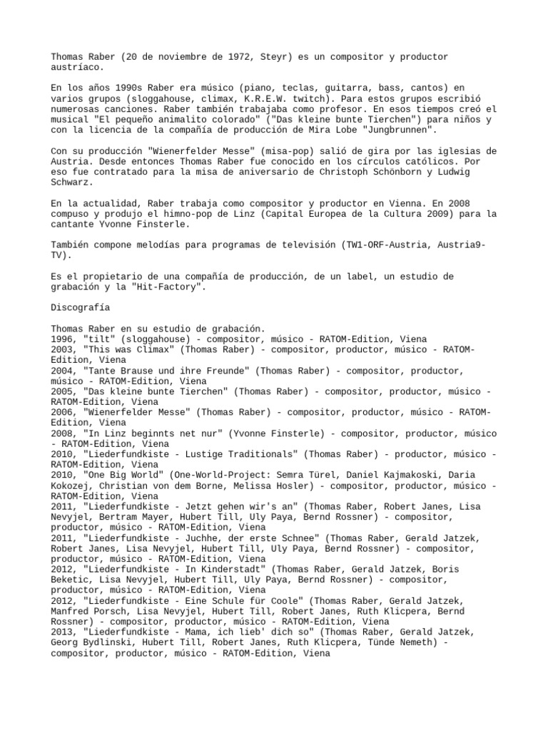 Thomas Raber | PDF | Industria de la música