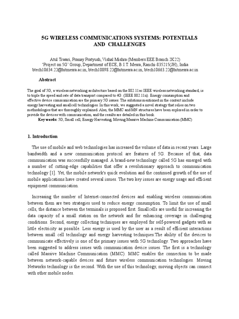 5G Wireless Communications Systems: Potentials and Challenges | PDF | Computer Network ...