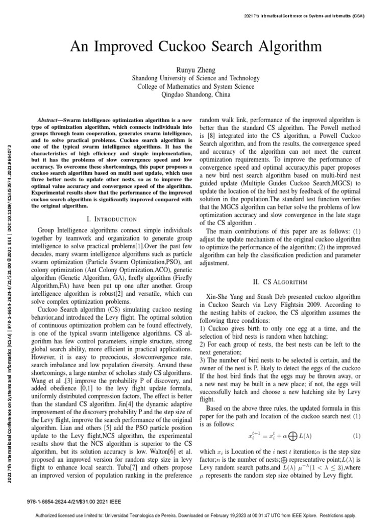 An Improved Cuckoo Search Algorithm | Download Free PDF | Mathematical Optimization | Applied ...
