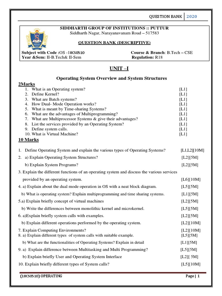 Operating System Overview and System Structures 2marks: Unit - I | PDF | Scheduling (Computing ...