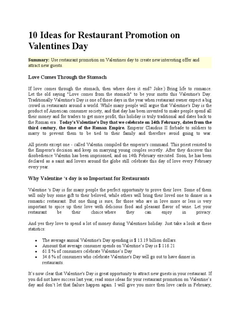 Valentine's Day Restaurant Promotion Ideas | PDF | Valentine's Day ...
