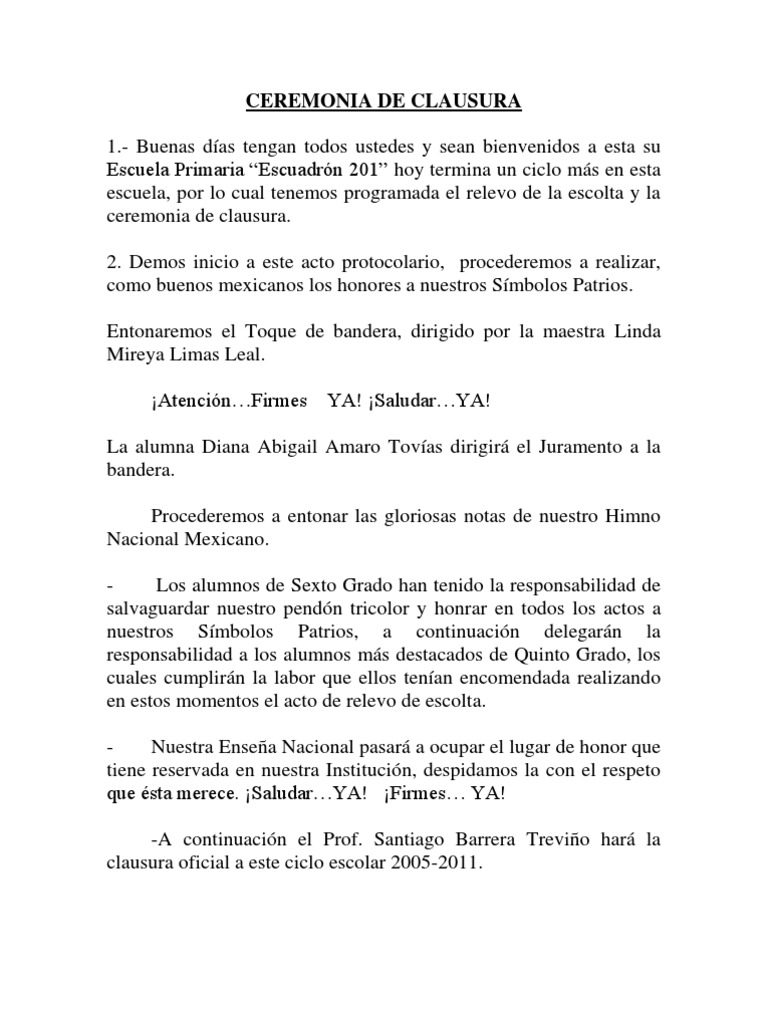 Ceremonia de Clausura | PDF | Estudios de idiomas extranjeros