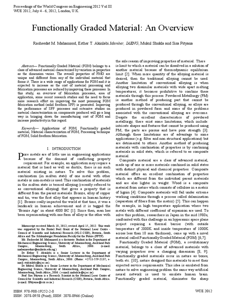 Functionally Graded Material: An Overview | PDF | Chemical Vapor Deposition | Composite Material