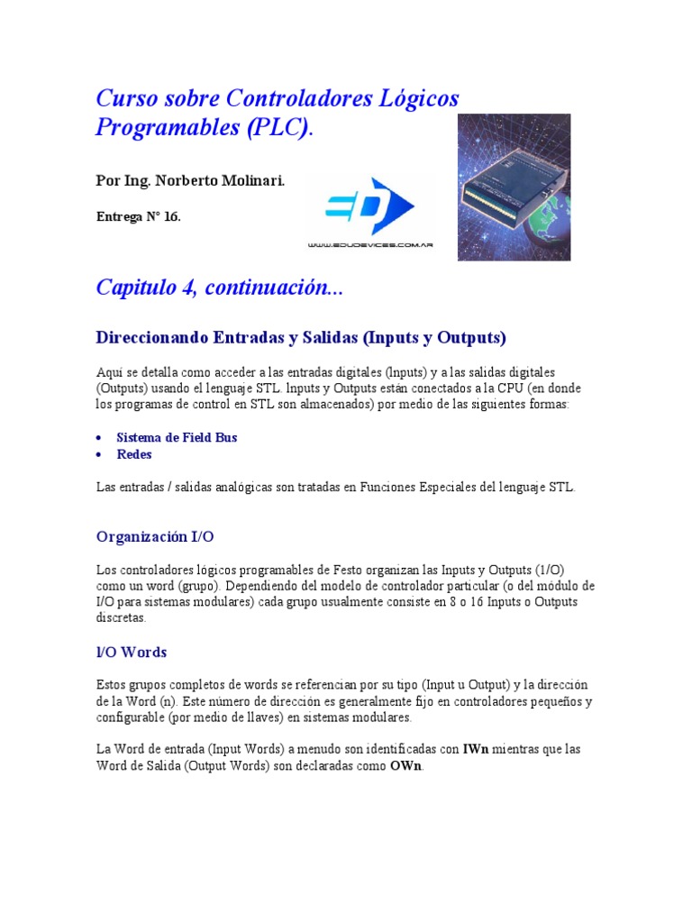Curso PLC 016 | PDF | De entrada y salida | Controlador lógico programable