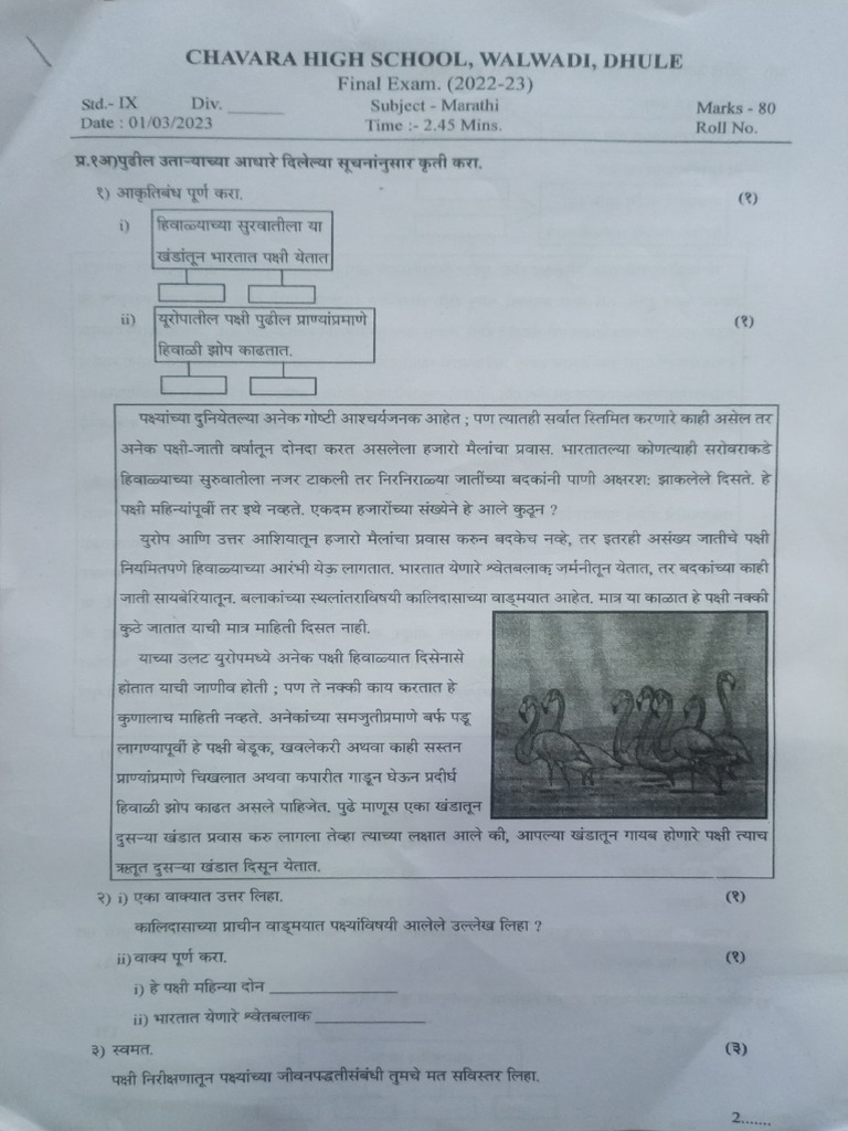 9th Standard Marathi Final Exam Paper | PDF