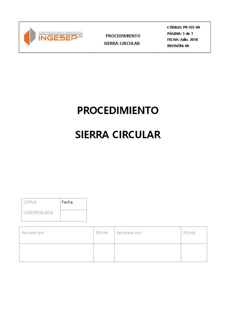 PR-SST-09 - Procedimiento Sierra Circular | PDF