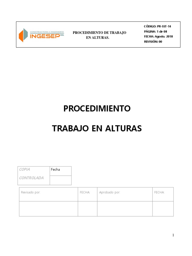 PR-SST-14 - Procedimiento Trabajo en Altura | Descargar gratis PDF ... PR-SST-14 - Procedimiento Trabajo en Altura | Descargar gratis PDF ...