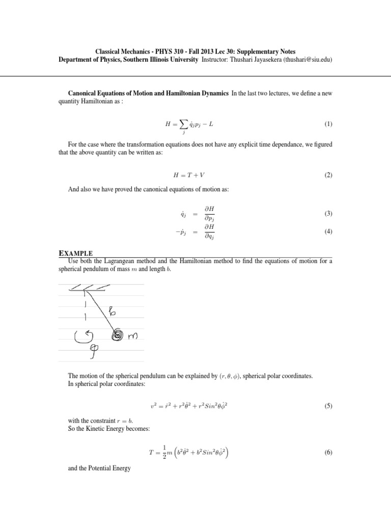 Lecture30 Sup | PDF | Lagrangian Mechanics | Hamiltonian Mechanics