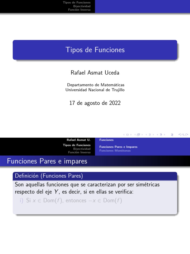 Tipos de Funciones: Rafael Asmat Uceda | PDF | Función (Matemáticas) | Función monotónica
