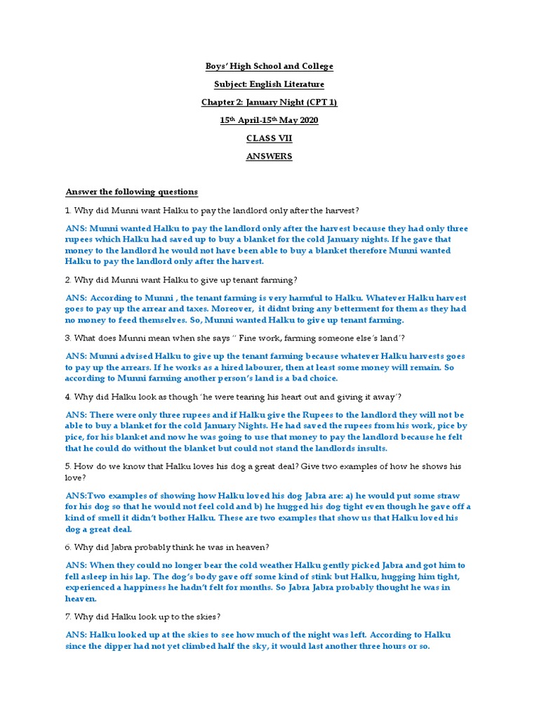 Boys' High School and College Subject: English Literature Chapter 2 ...