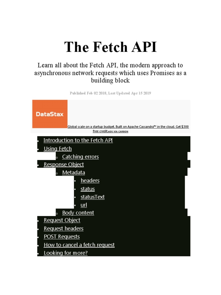 The Fetch API | PDF | Document Object Model | Object Oriented Programming