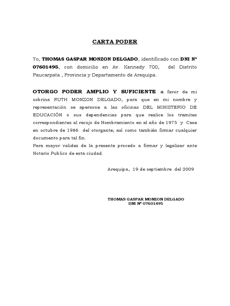 Carta Poder Modelo Simple | PDF | Autenticación | Control de acceso