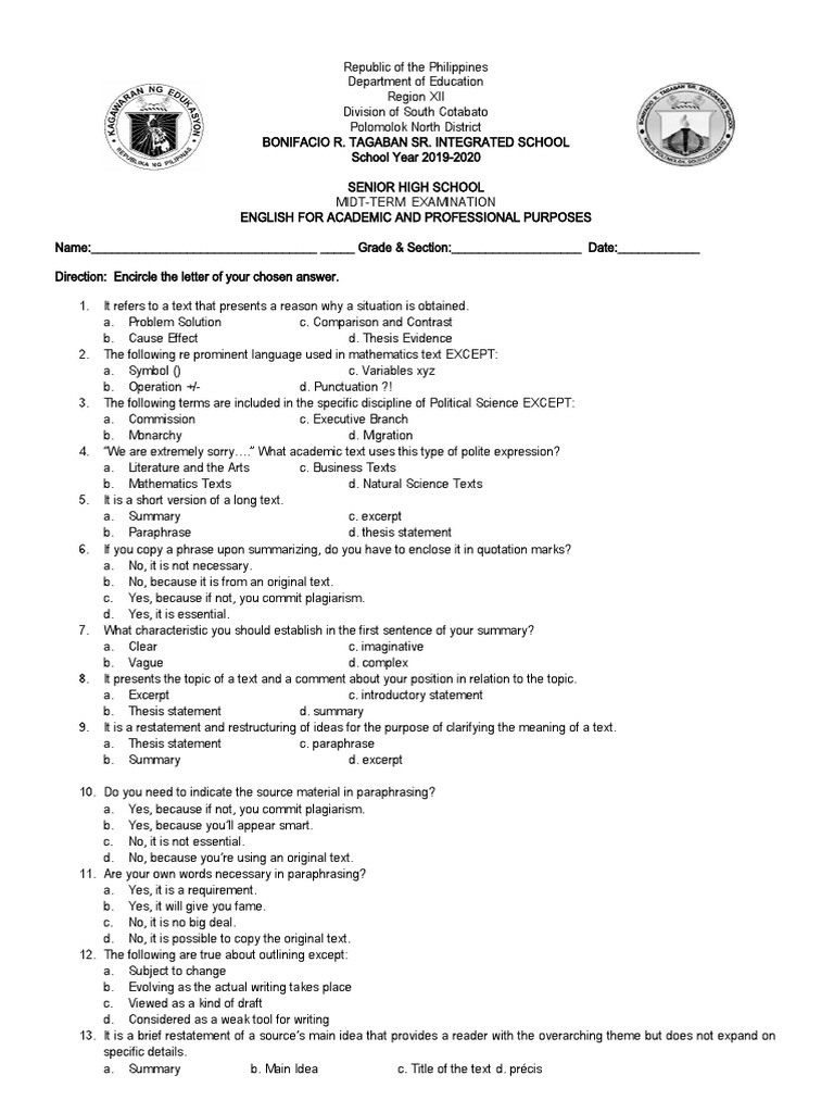 EAPP MT Exam | PDF | Learning | Cognition