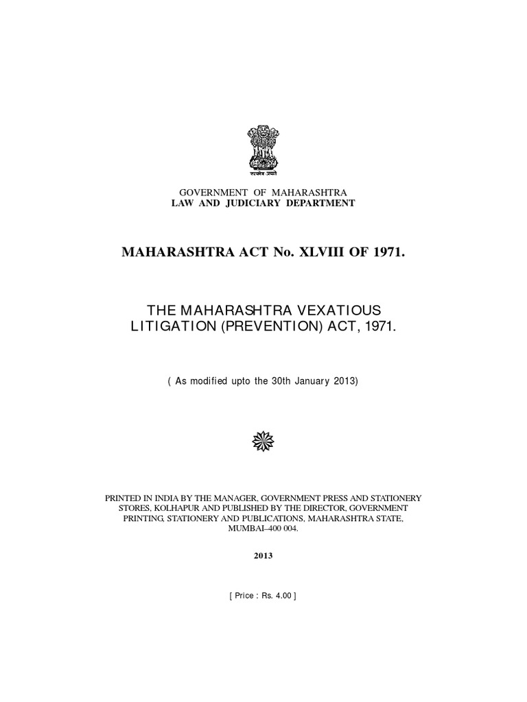 MAHARASHTRA ACT No. XLVIII OF 1971. | PDF | Vexatious Litigation ...