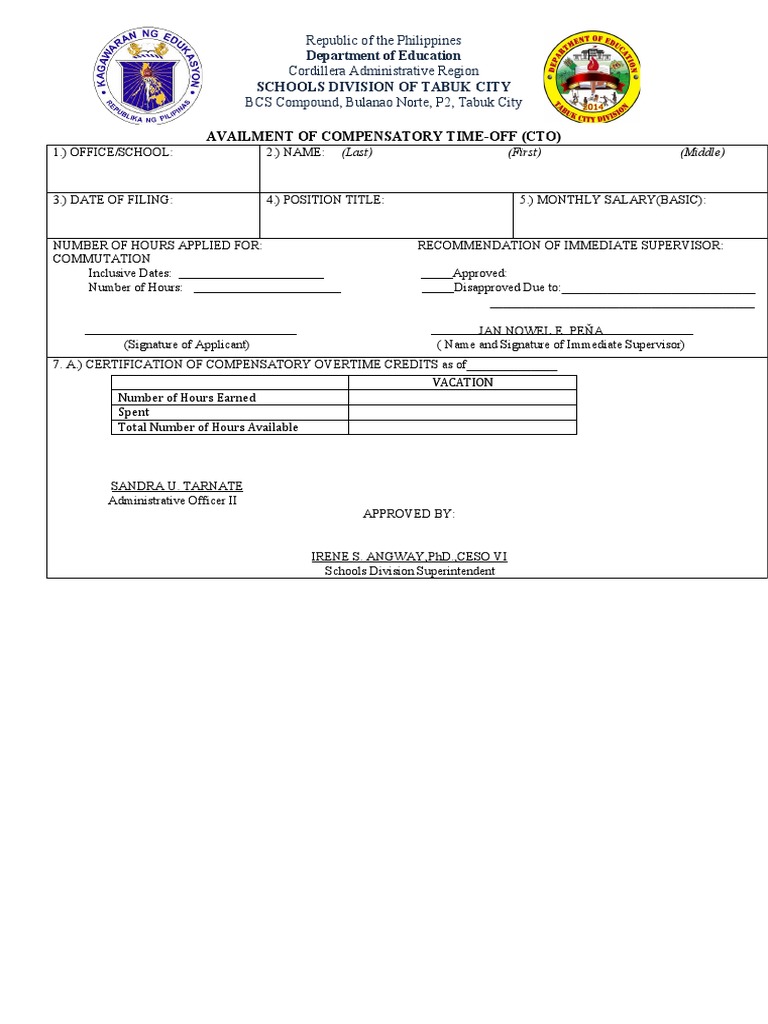 Compensatory Time-Off Application Form | PDF