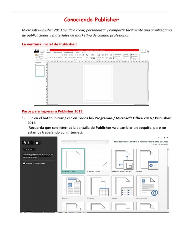 Conociendo Publisher: La Ventana Inicial de Publisher | PDF ...