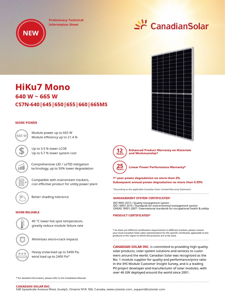 Canadian Solar 640-665W Module Specs | PDF | Solar Energy | Solar Panel