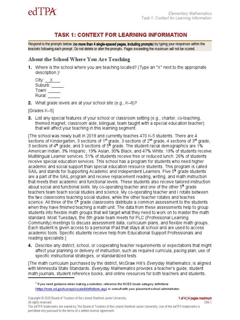 Edtpa Elm Context For Learning | PDF | Individualized Education Program ...