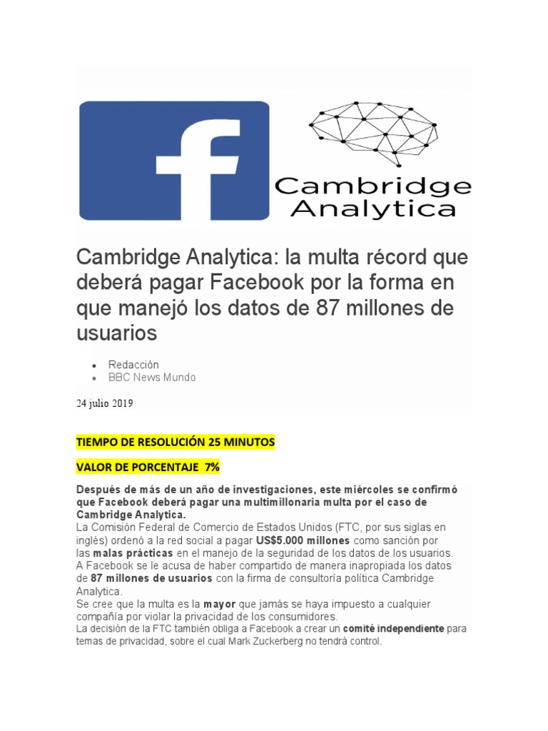 Multa histórica a Facebook por Cambridge Analytica | PDF | Facebook