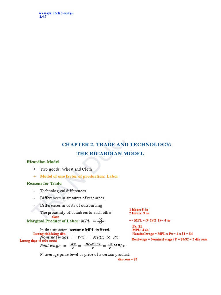 T HAN H: Chapter 2. Trade and Technology: The Ricardian Model | PDF | Comparative Advantage ...