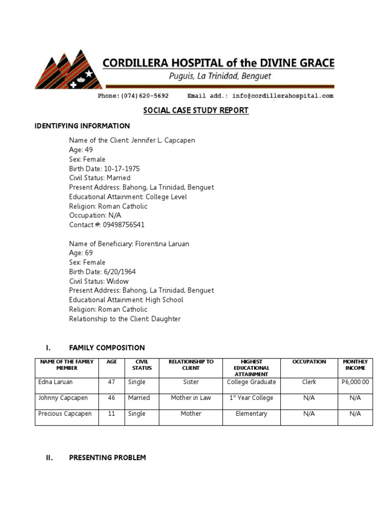 Social Case Study Report: Identifying Information | PDF | Hospital ...