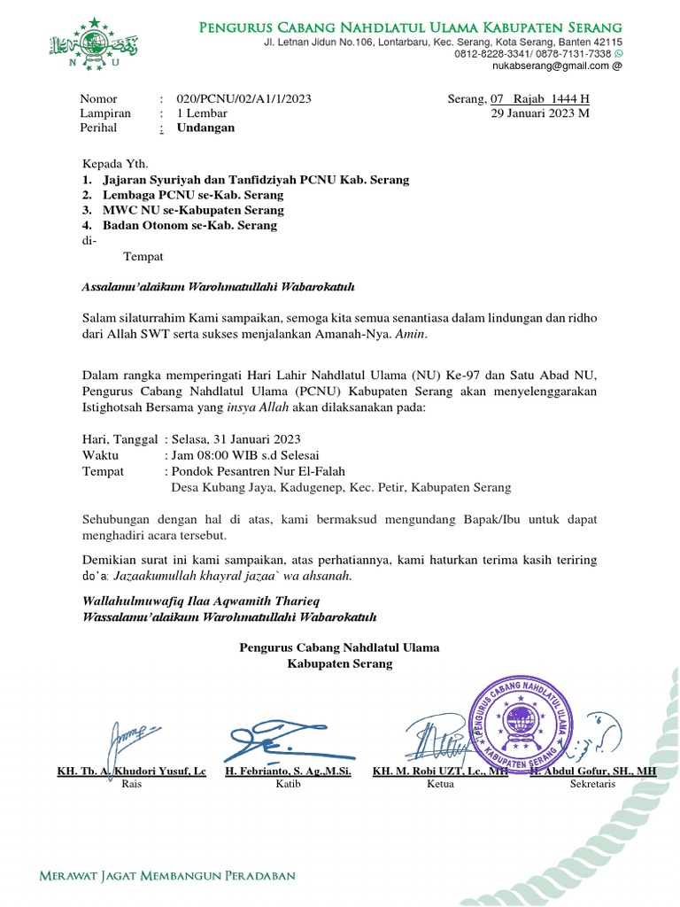 020. Undangan Peringatan Harlah NU | PDF