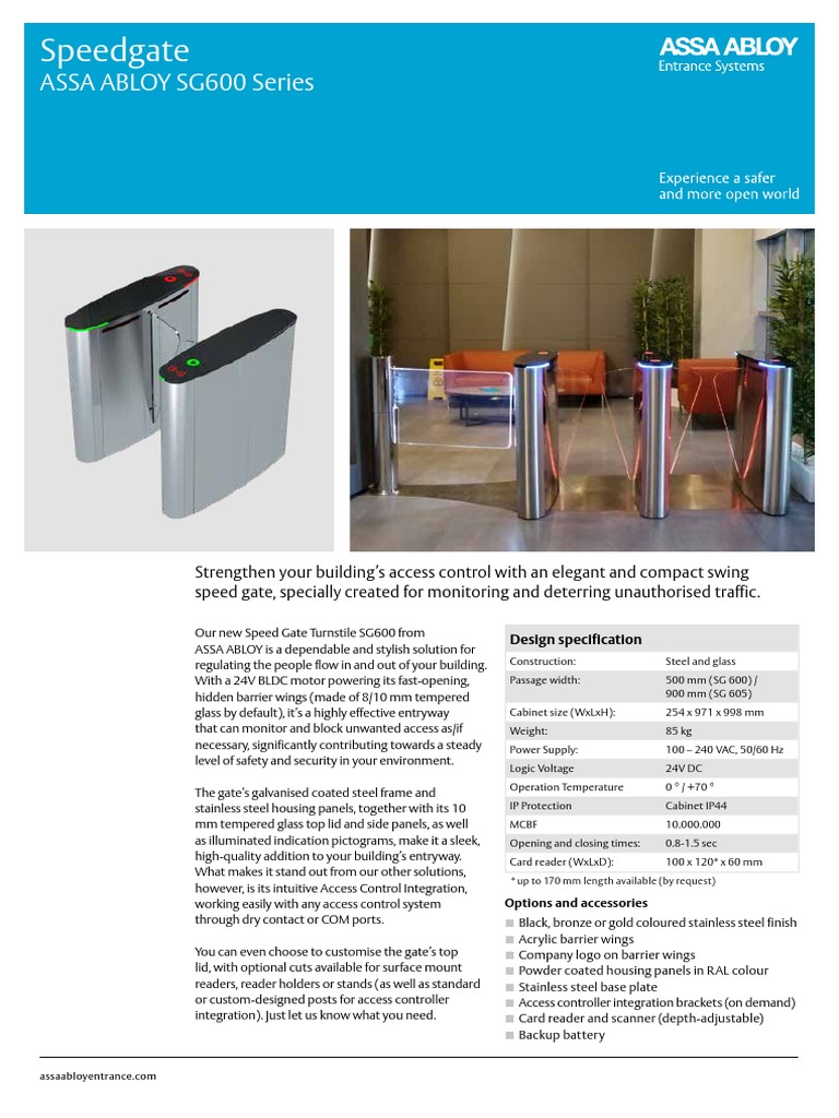 Assa Abloy Speedgate sg600 en | PDF | Access Control | Electrical ...