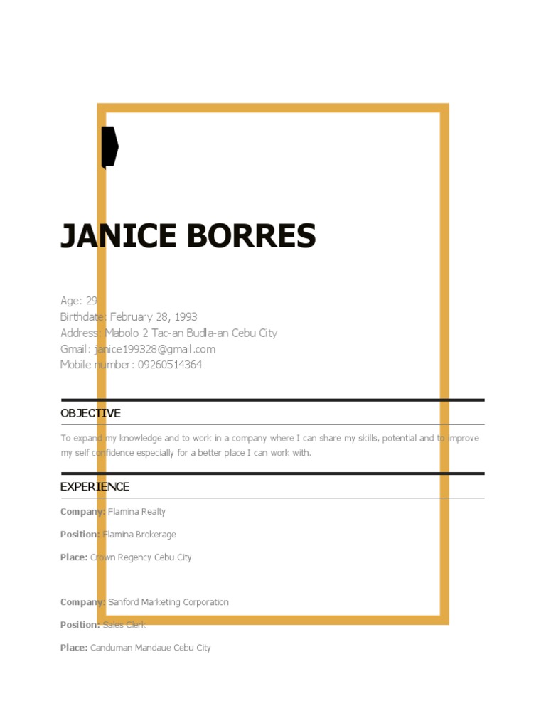 Janice Borres Resume and Job Application | PDF