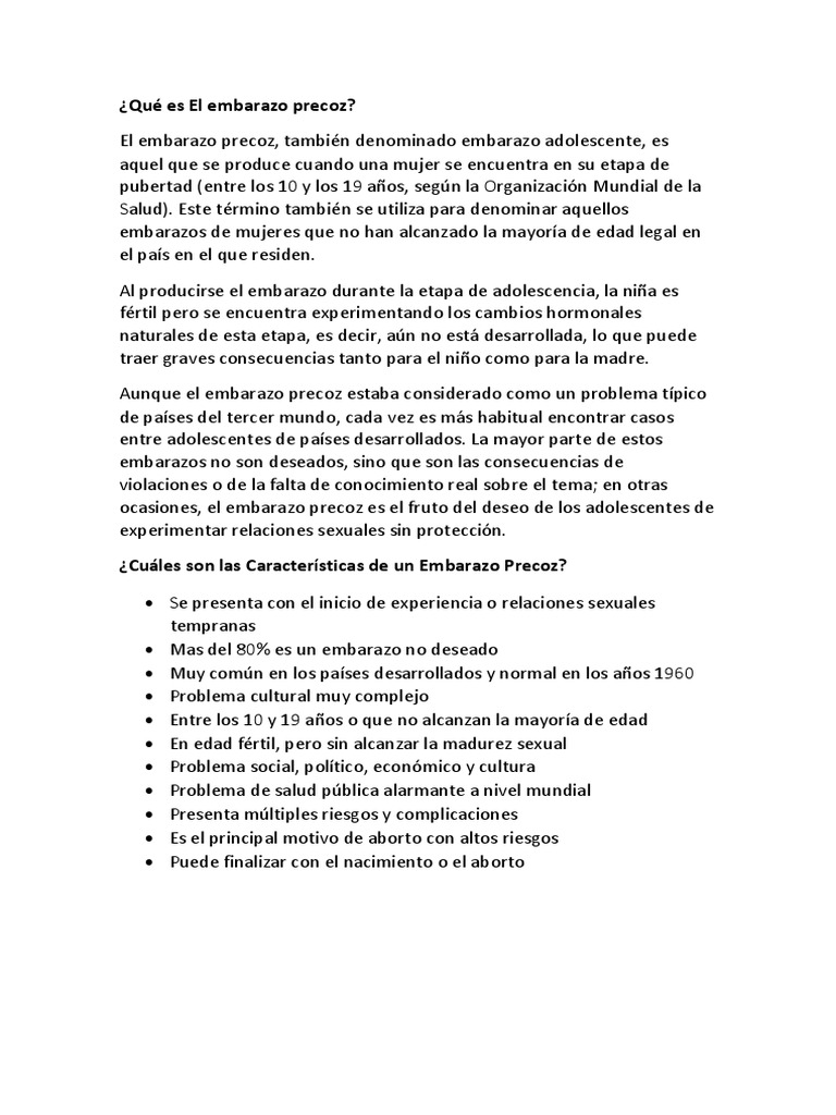 Embarazo Precoz: Riesgos y Prevención | PDF | El embarazo | Embarazo en ...