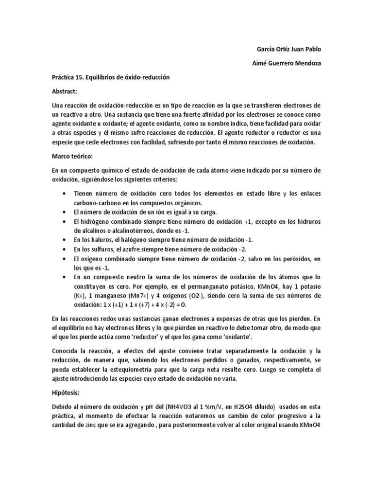Practica 15 | PDF | Redox | Electroquímica