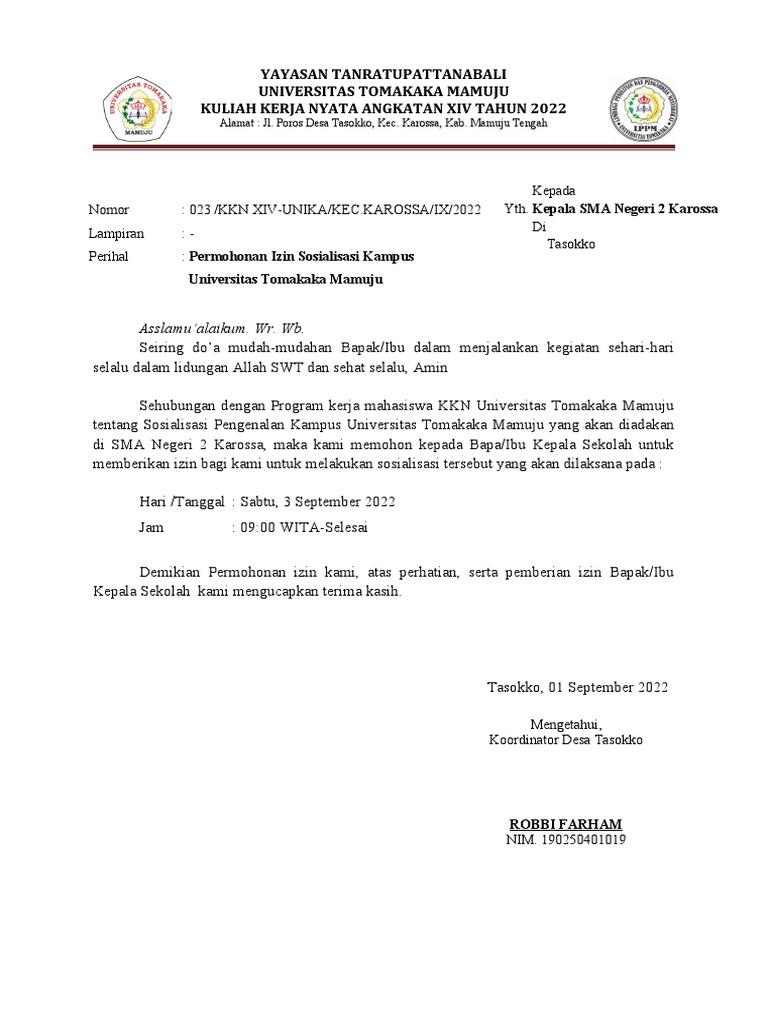 Surat Permohonan Sosialisasi | PDF