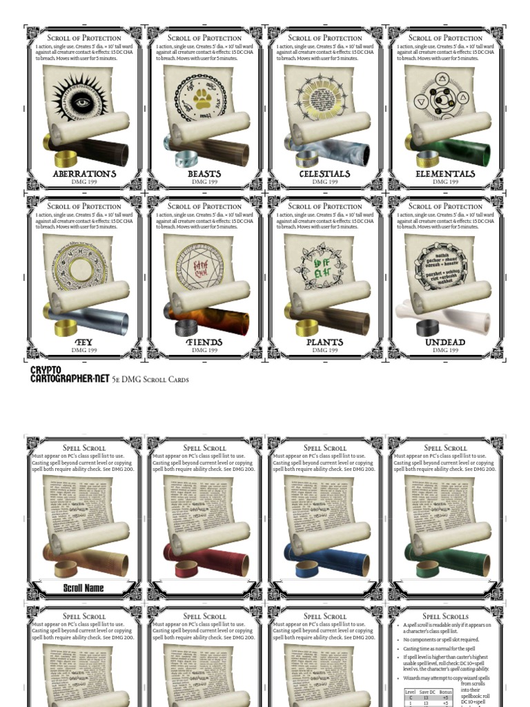 Scroll Cards 5e Cryptocartographer | PDF | Dungeons & Dragons | Gary Gygax Games