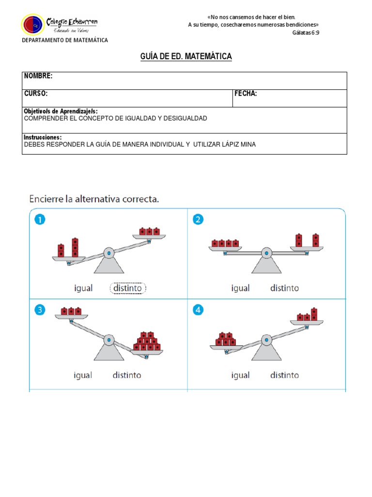 Guía de Igualdad y Desigualdad para 2° Básico | PDF