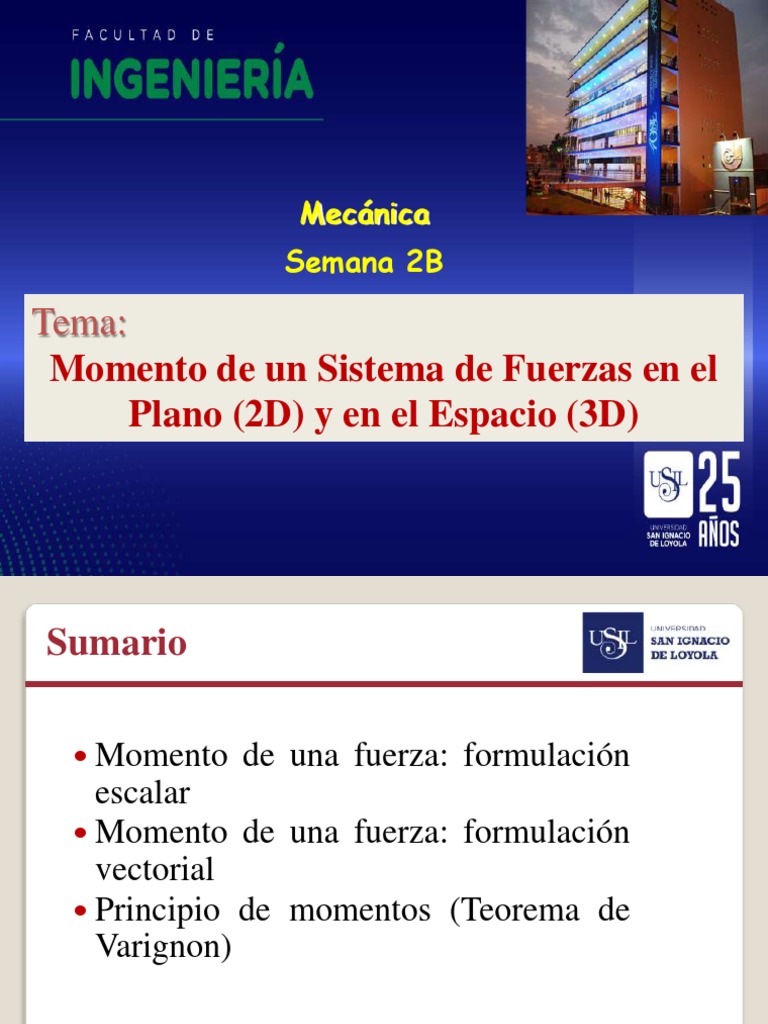Tema:: Momento de Un Sistema de Fuerzas en El Plano (2D) y en El ...