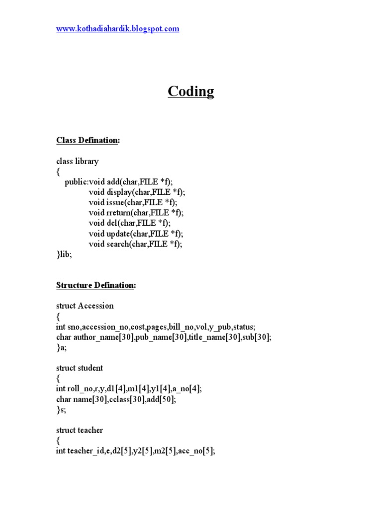 Coding Class Defination Pdf