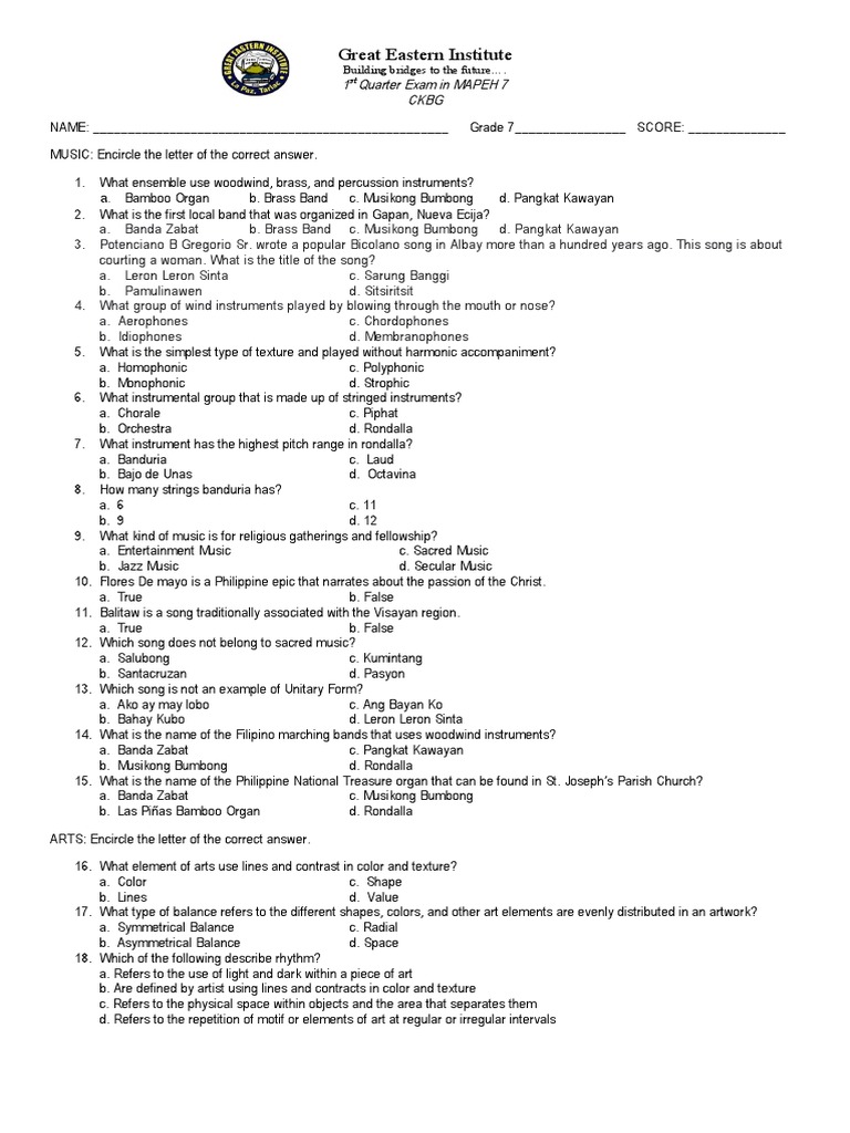 MAPEH 7 1st Quarter Exam Review | PDF | Mental Health
