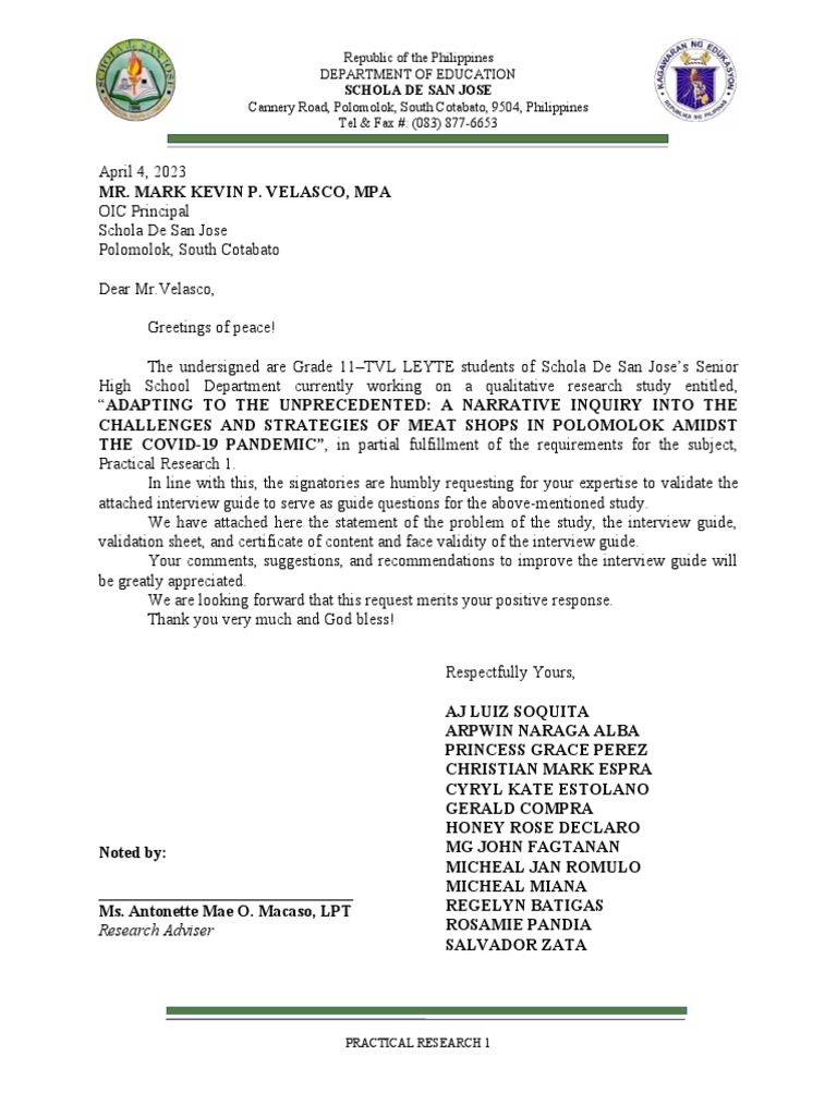 Republic of The Philippines Department of Education Cannery Road ...