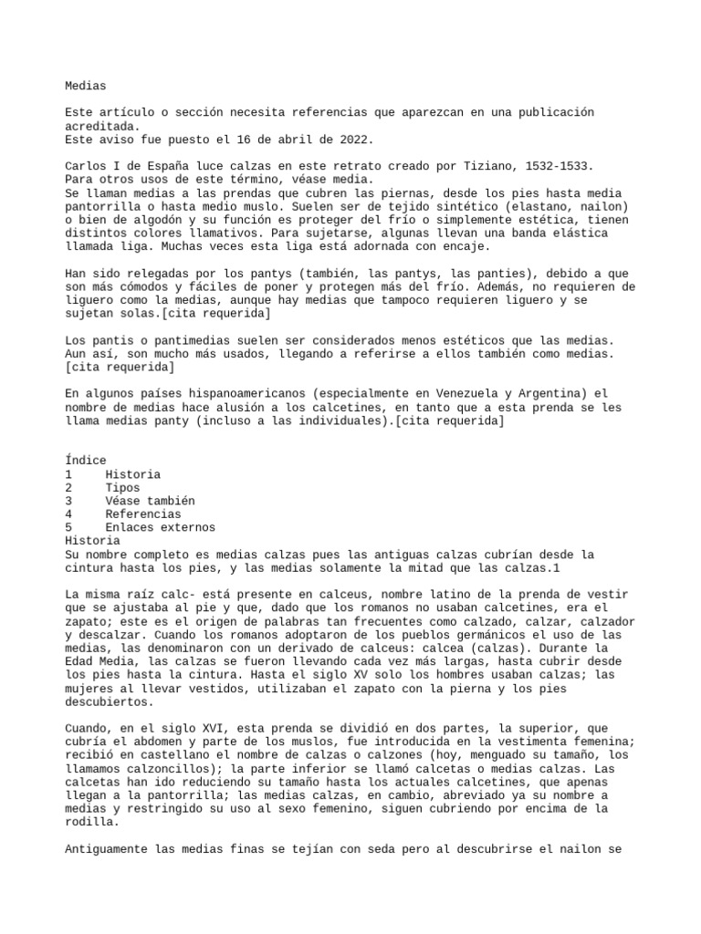 Historia y tipos de medias | PDF | Calzado | Lencería