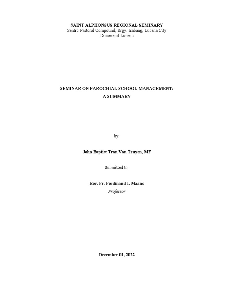 Parochial School Management Overview | PDF | Evaluation | Teachers