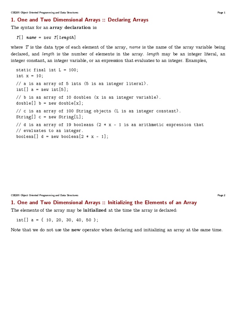 Burger Cse205 Note Arrays 01 Pdf Integer Computer Science Boolean Data Type