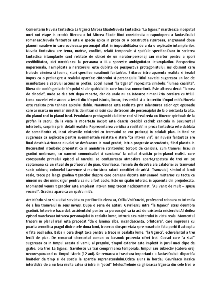 Comentariu Nuvela Fantastica La Tiganci Mircea EliadeNuvela Fantastica ...