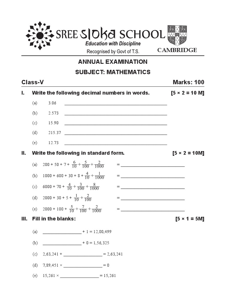 Maths Class-5 | PDF | Notation | Mathematical Notation