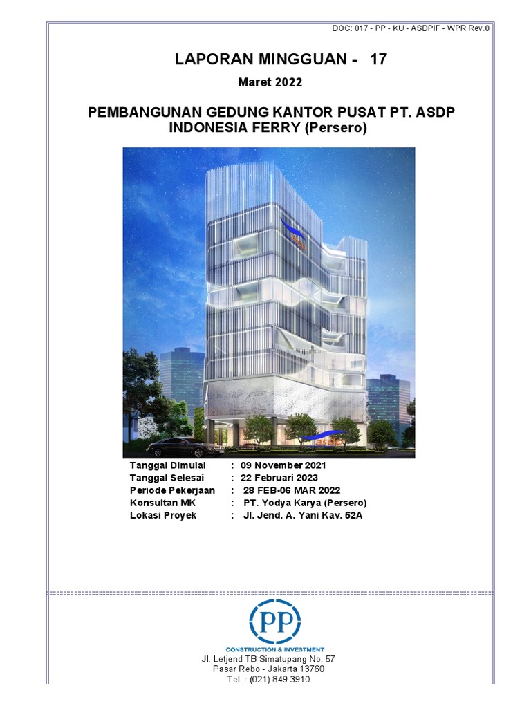 Laporan Mingguan - 17: Pembangunan Gedung Kantor Pusat Pt. Asdp ...