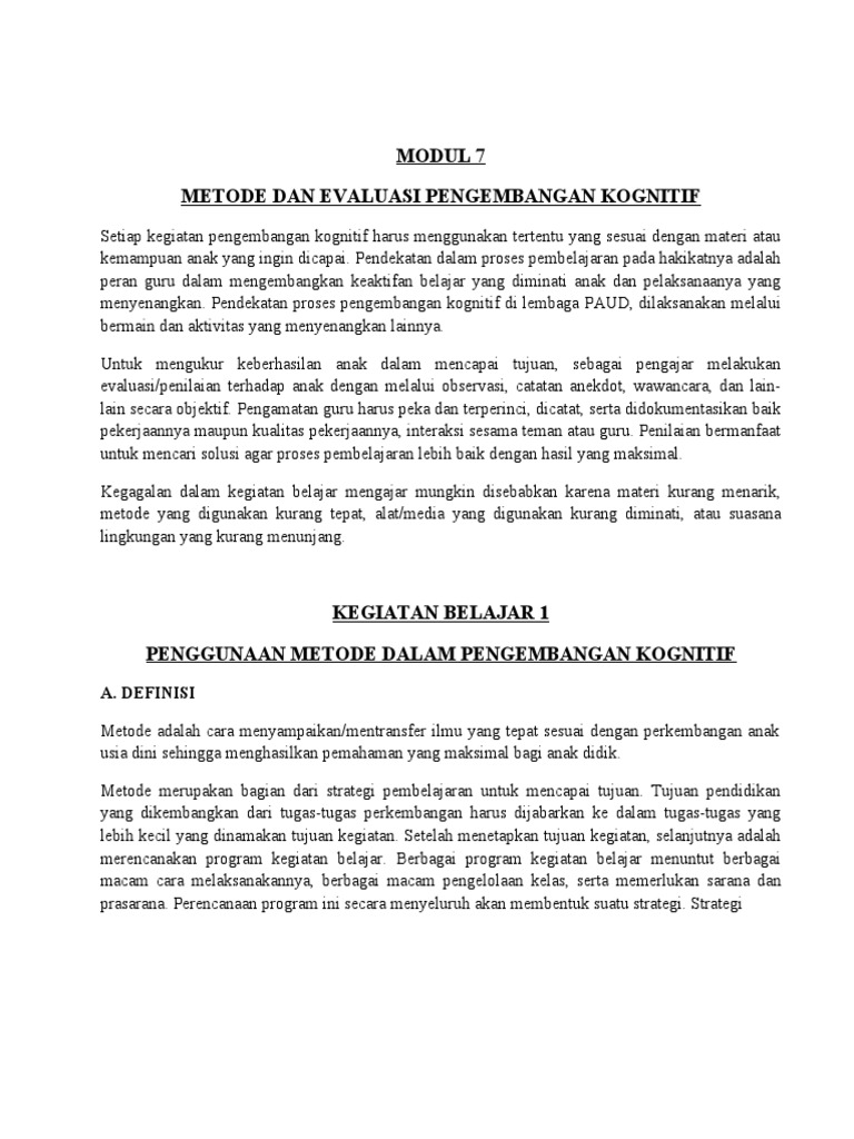 Metode Dan Evaluasi Pengembangan Kognitif | PDF